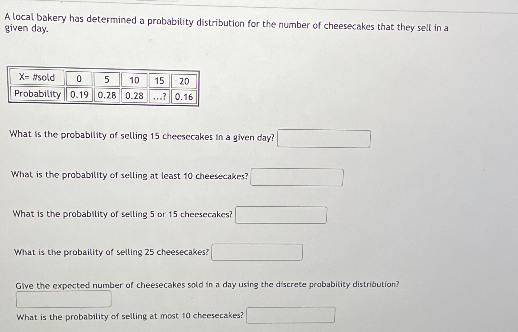 Solved A local bakery has determined a probability | Chegg.com