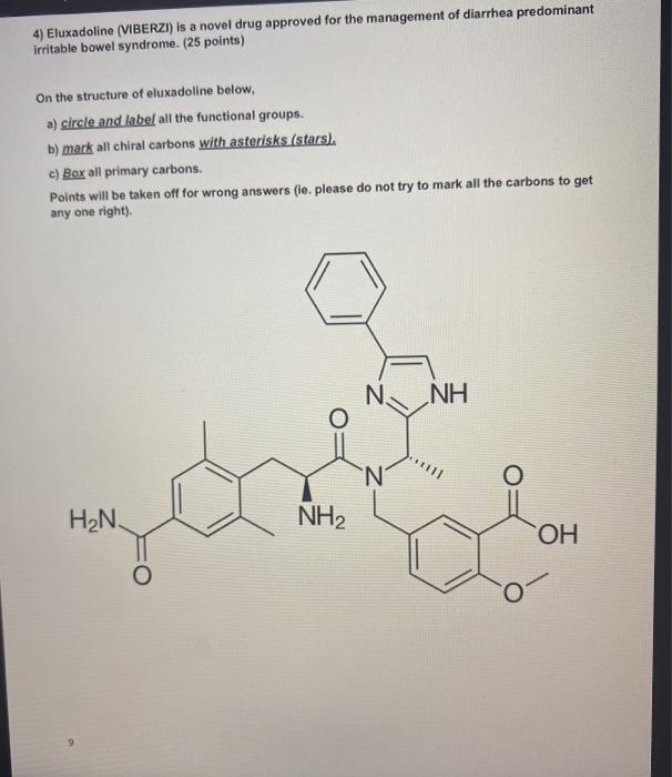 Solved 4) Eluxadoline (VIBERZI) is a novel drug approved for | Chegg.com