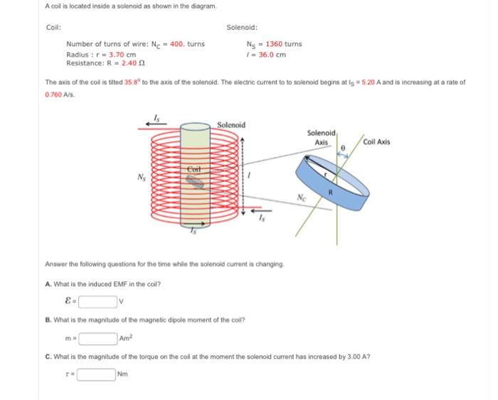 Solved A coil is located inside a solenoid as shown in the | Chegg.com