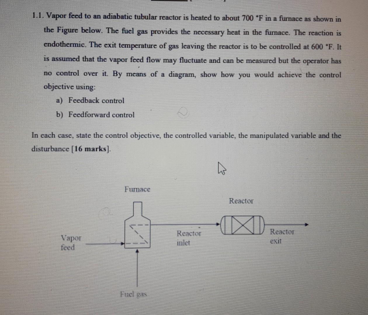 Solved 1.1. Vapor feed to an adiabatic tubular reactor is | Chegg.com