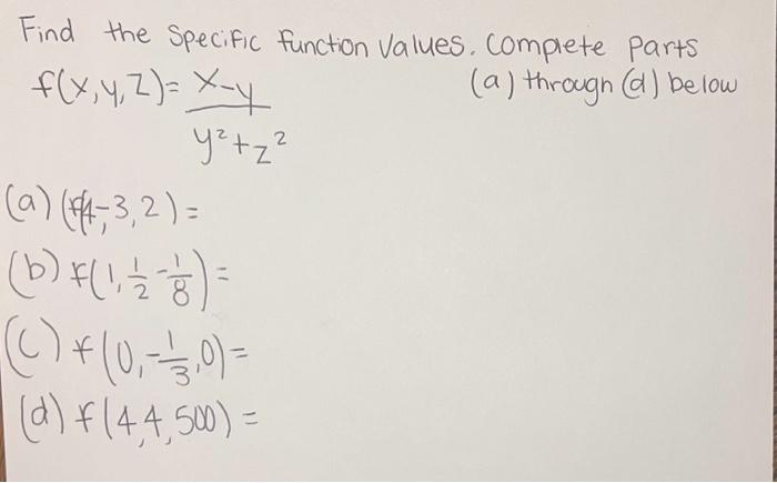 Solved Find the specific function values. complete parts | Chegg.com
