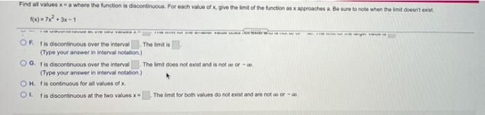 Solved Find all values xa where the function is | Chegg.com