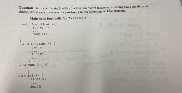 Solved Question 14. Show the stack with all activation | Chegg.com