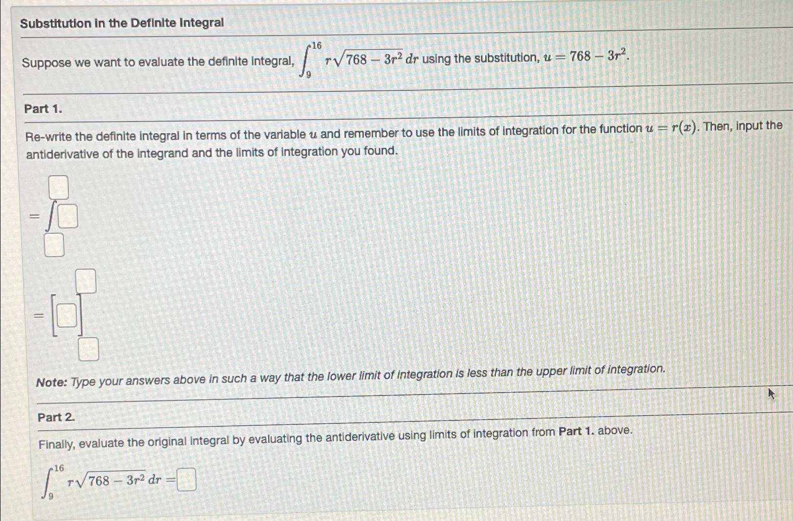 Solved Substitution in the Definite IntegralSuppose we want | Chegg.com