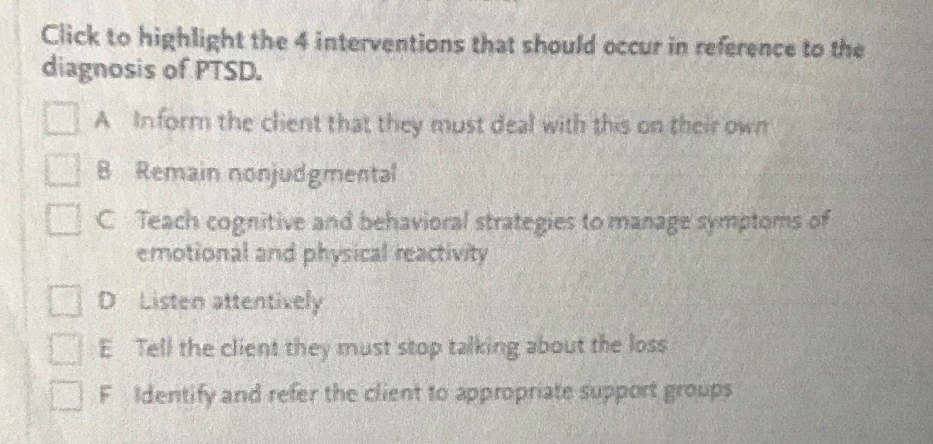 Solved Click to highlight the 4 ﻿interventions that should | Chegg.com