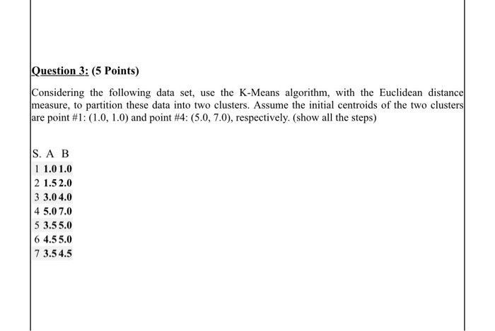 Solved Question 3 5 Points Considering The Following Data