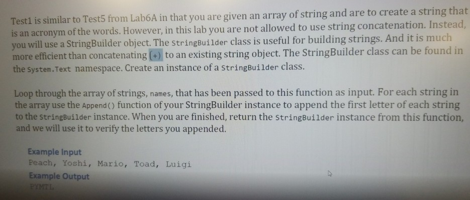Solved Test1 is similar to Test5 from Lab6A in that you are | Chegg.com