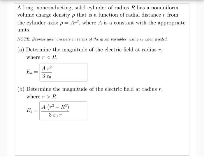 Solved A long, nonconducting, solid cylinder of radius R has | Chegg.com