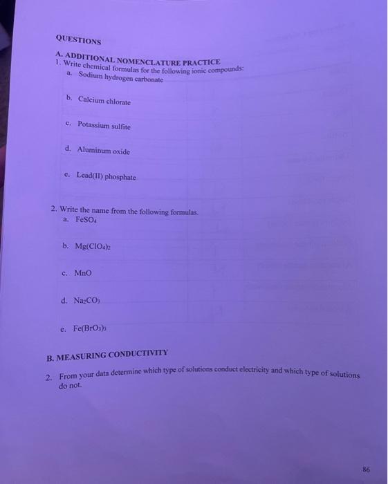 Solved QUESTIONS A. ADDITIONAL NOMENCLATURE PRACTICE. 1. | Chegg.com