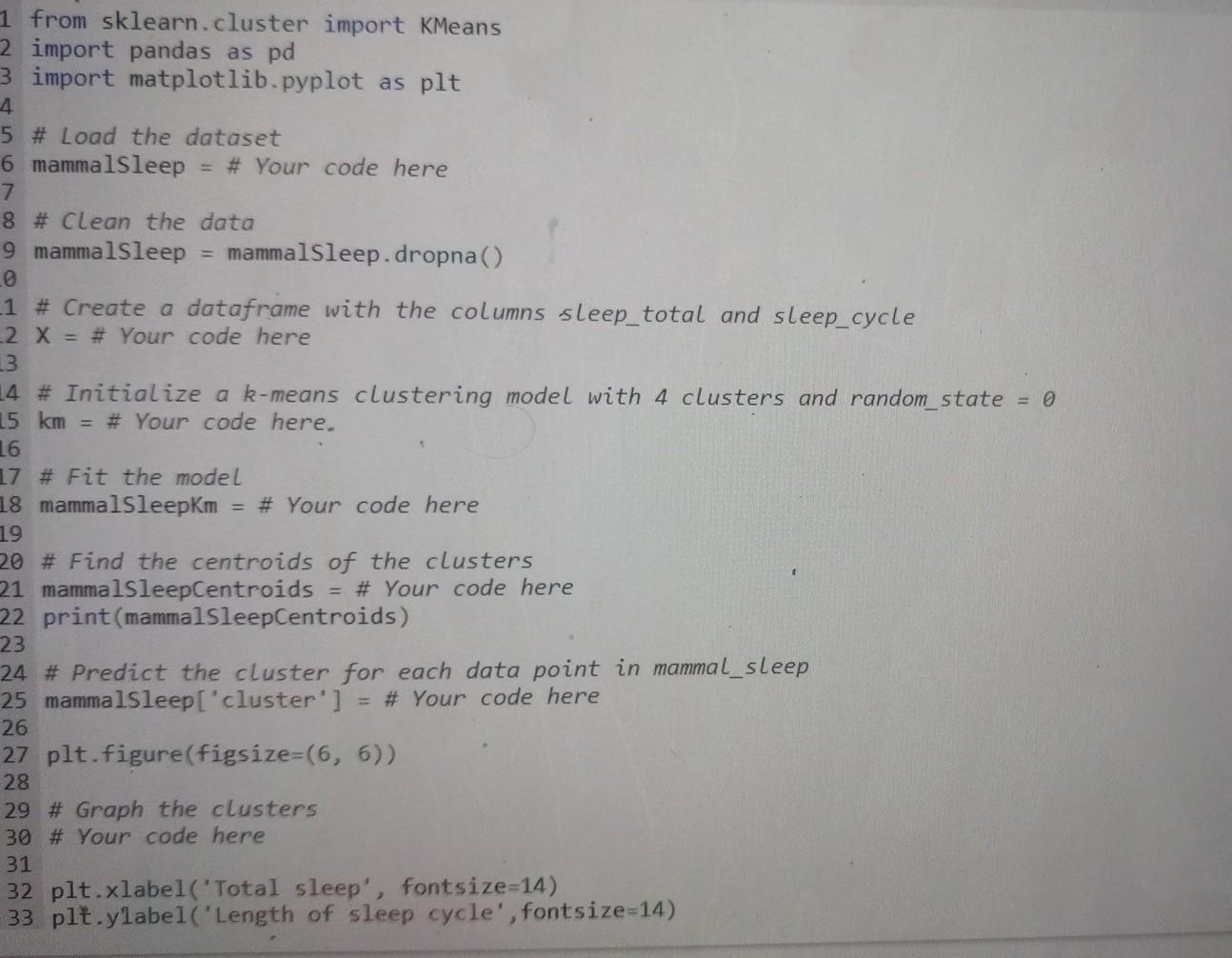 Solved 10.7 Grouping mammal sleep habits using k-means | Chegg.com