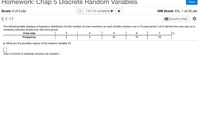 Solved Save Homework: Chap 5 Discrete Kandom Variables | Chegg.com