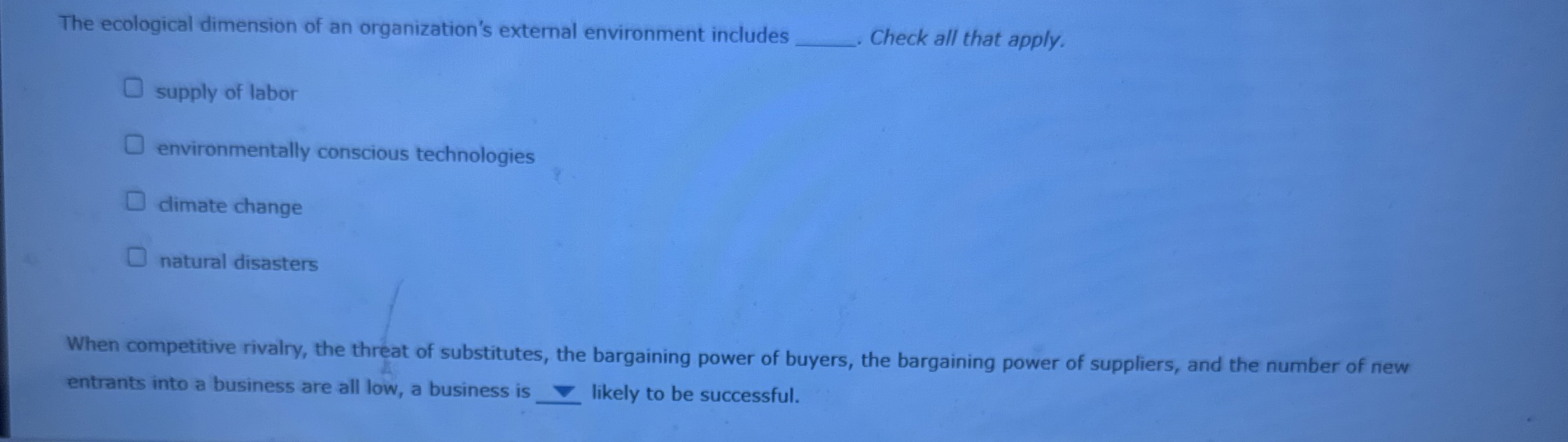 Solved The ecological dimension of an organization's | Chegg.com