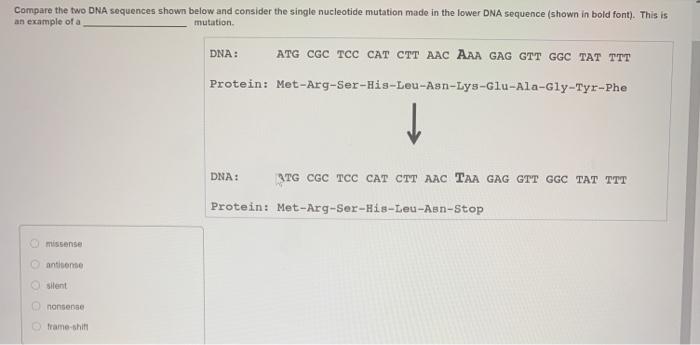 Solved Compare the two DNA sequences shown below and | Chegg.com