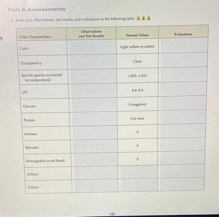 Part A Assessments 1. Enter your observations, test | Chegg.com