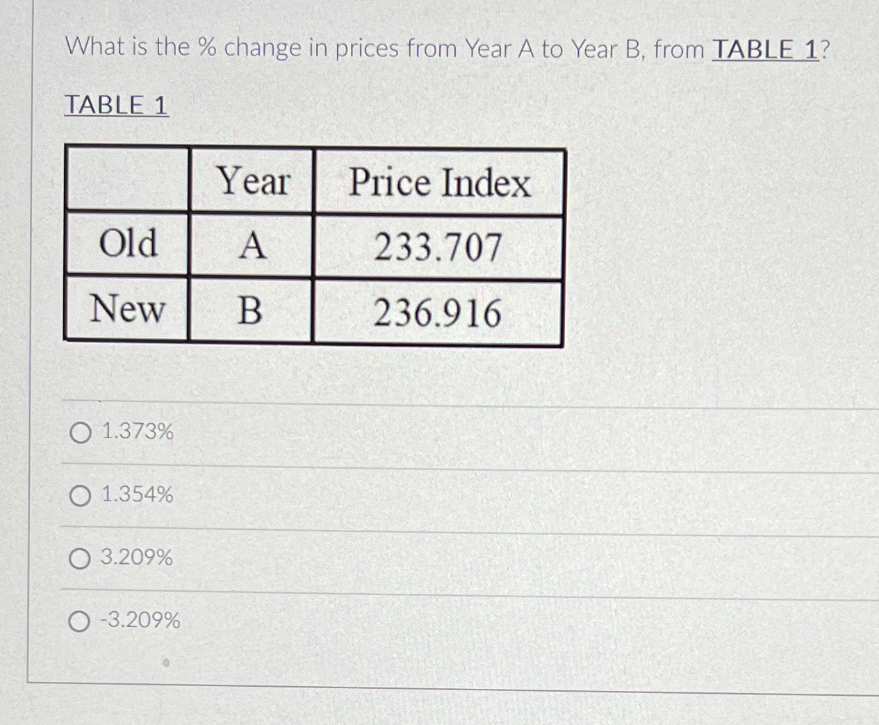 Solved What is the % ﻿change in prices from Year A to Year | Chegg.com