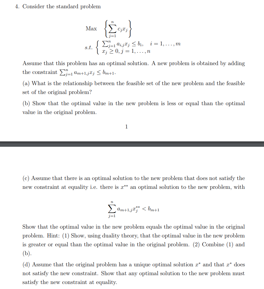 Solved Consider the standard problemMax{∑j=1ncjxj} | Chegg.com