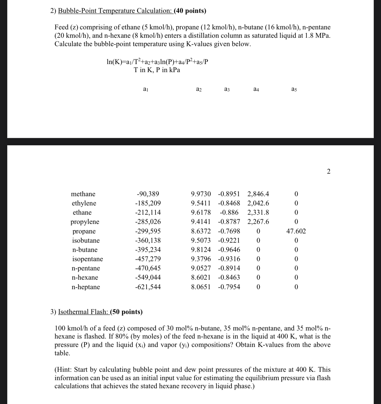 Bubble-Point Temperature Calculation: (40 | Chegg.com