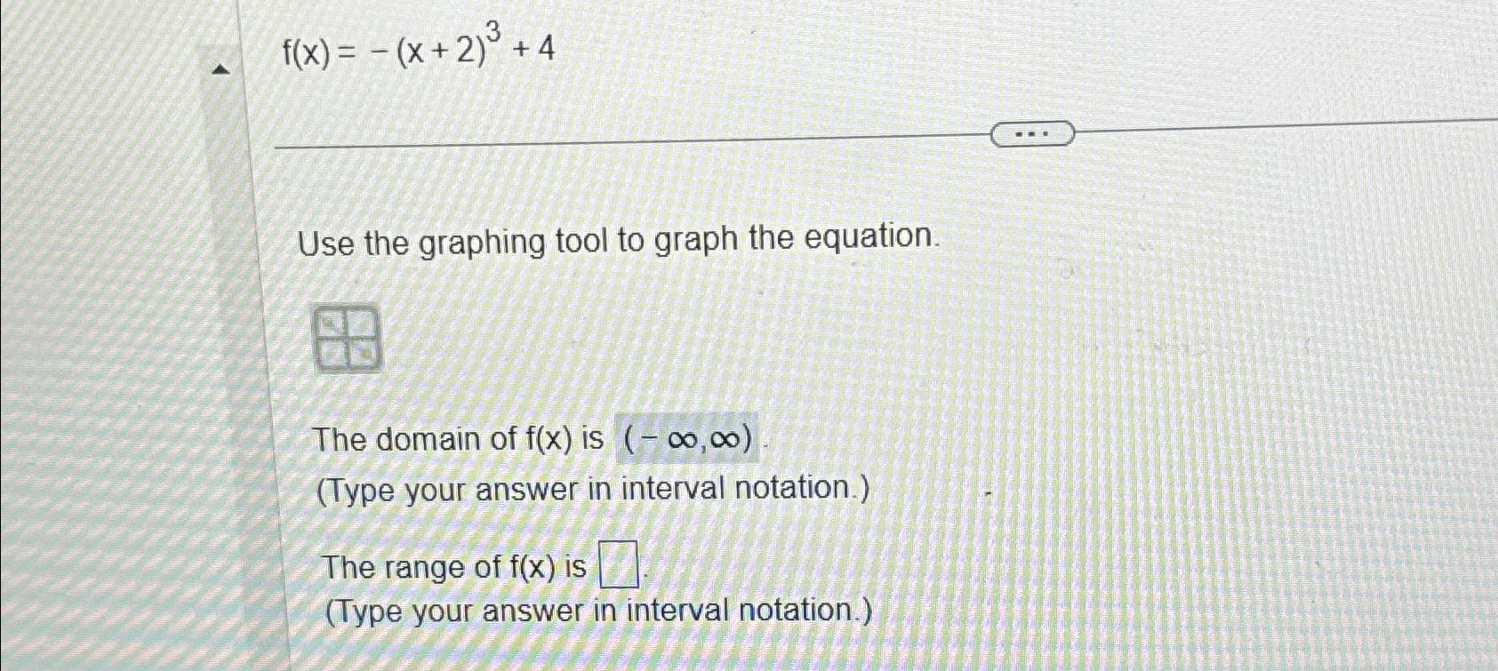 Solved f(x)=-(x+2)3+4Use the graphing tool to graph the | Chegg.com