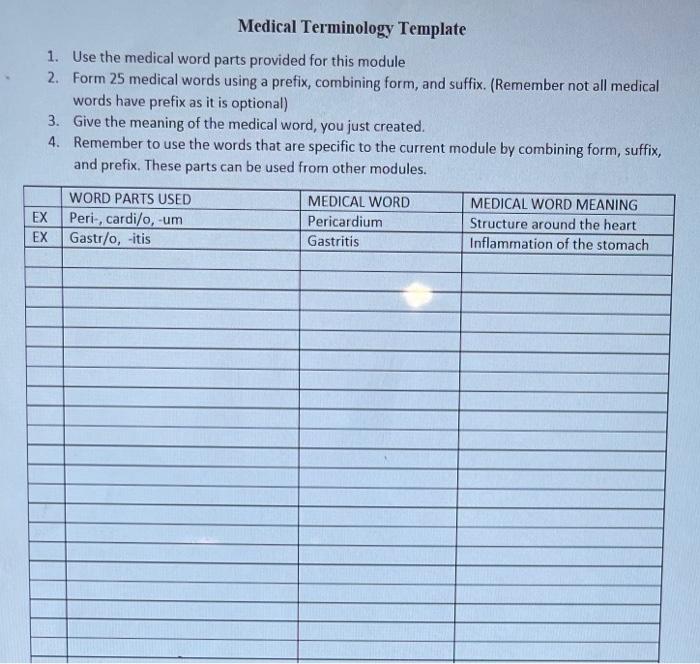 Solved please make your own medical terms and definitions | Chegg.com