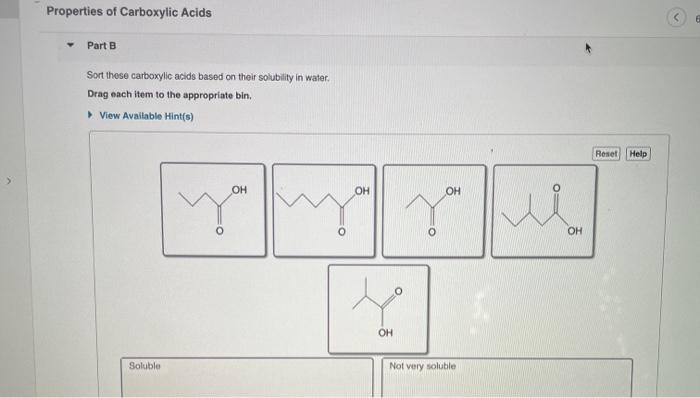 Solved Properties of Carboxylic Acids Part B Sort these | Chegg.com