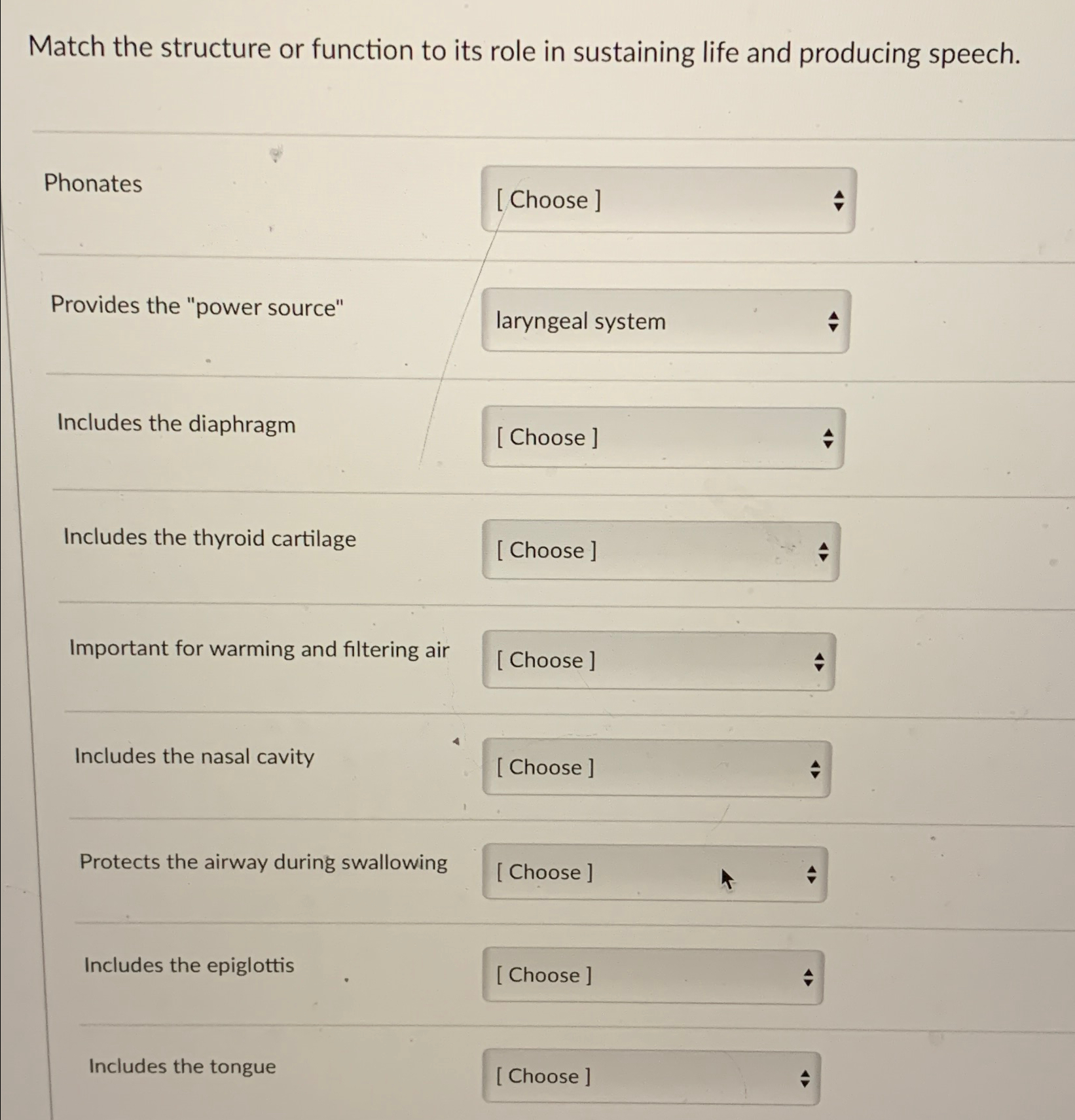 Solved Match the structure or function to its role in | Chegg.com