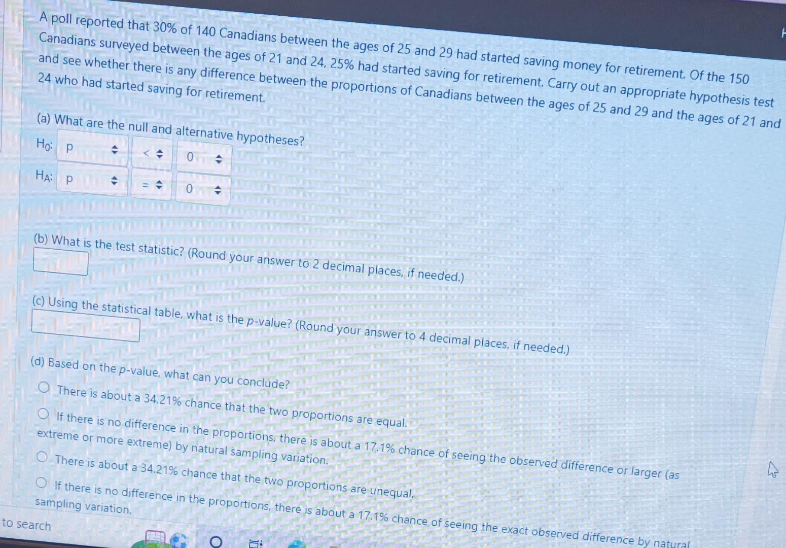 Solved (b) What is the test statistic? (Round your answer to | Chegg.com