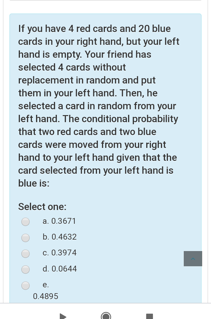 Solved If you have 4 red cards and 20 blue cards in your | Chegg.com