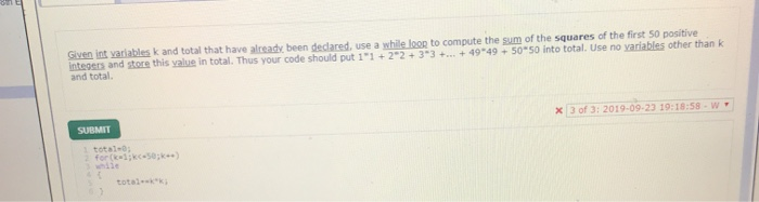 Solved Given int variables and total that have already been | Chegg.com