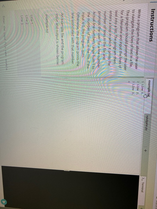 Solved Instructions example.bg navigate.py + > Terminal 1 | Chegg.com
