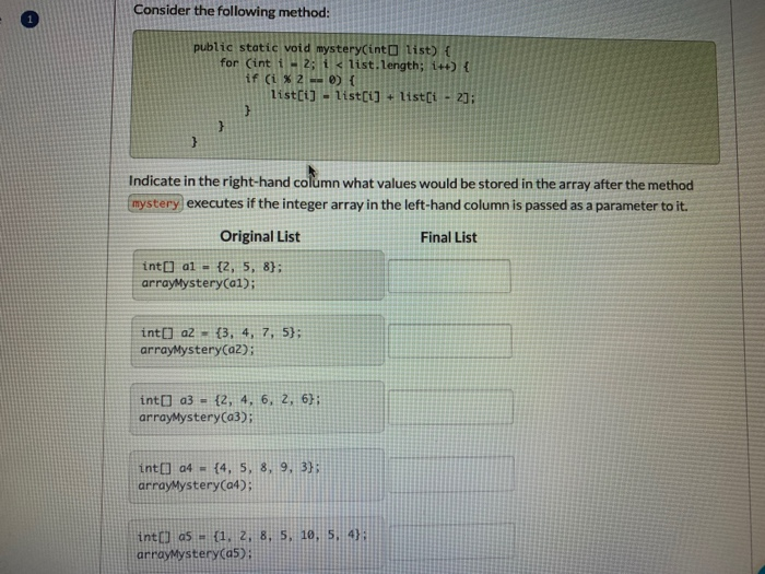 Solved Consider the following method: 1 public static void | Chegg.com