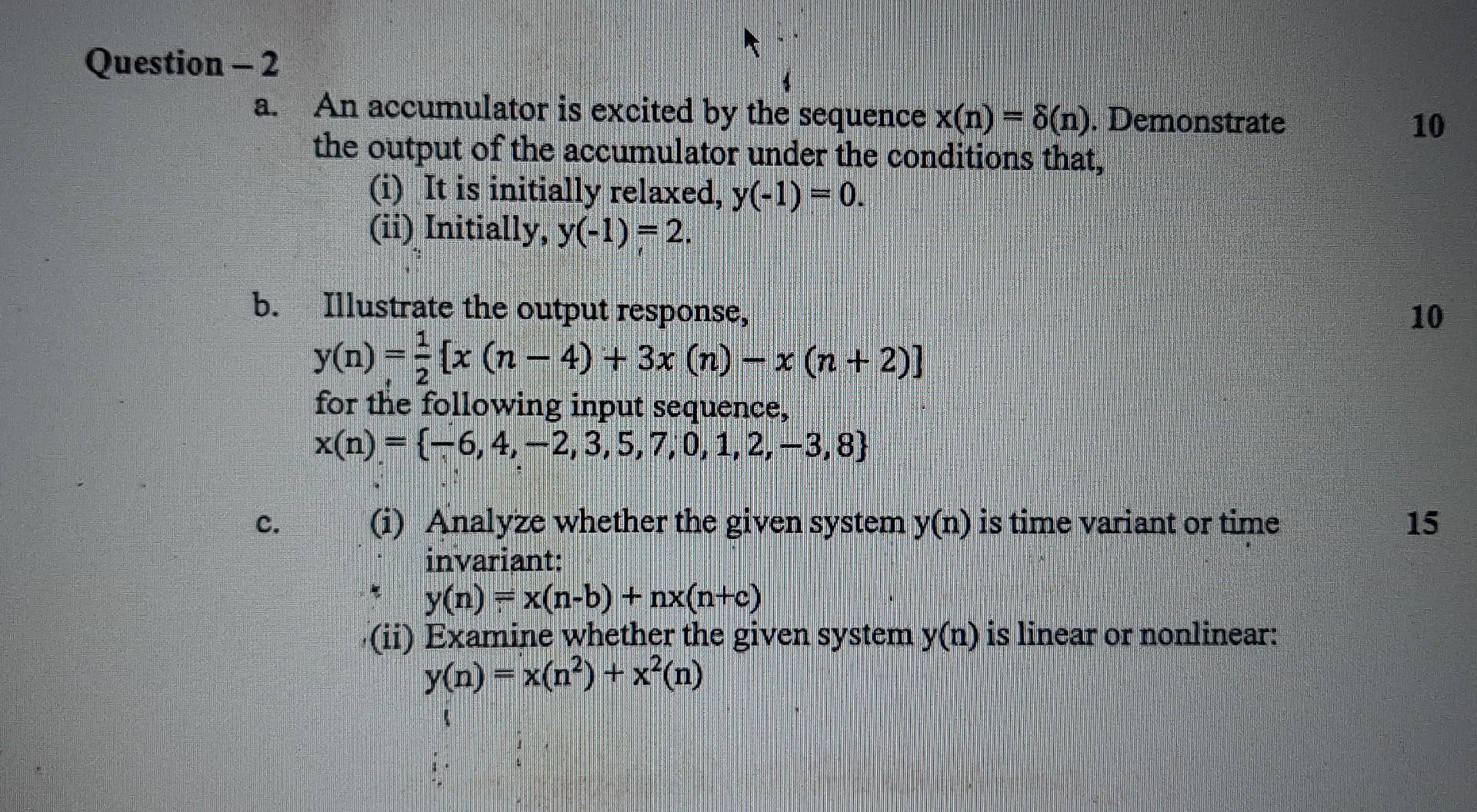 Solved a. An accumulator is excited by the sequence | Chegg.com