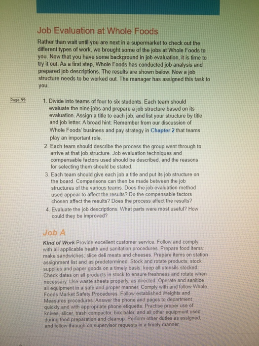 Solved Please read the case "Job evaluation at Whole Foods". | Chegg.com