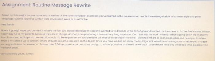 Assignment: Routine Message Rewrite Bosed on this | Chegg.com