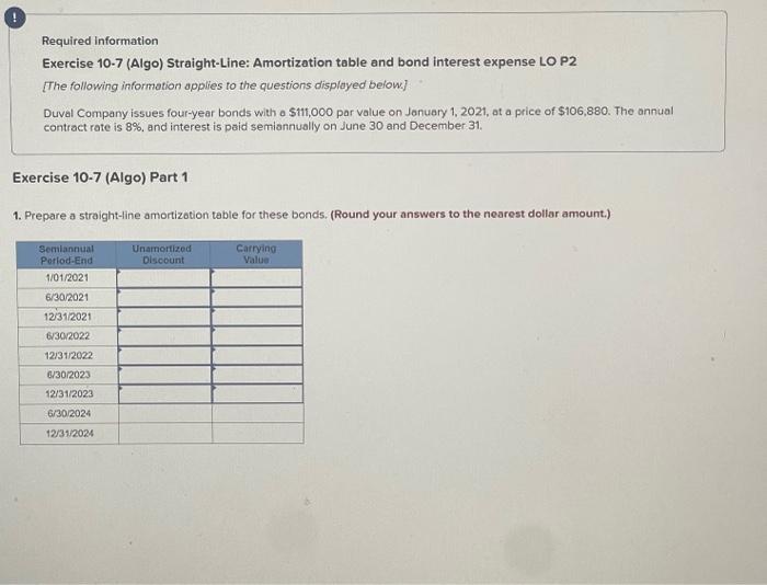 Solved Required information Exercise 10-7 (Algo) | Chegg.com Solved Required information Exercise 10-7 (Algo) | Chegg.com