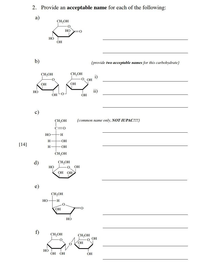 Solved 2. Provide an acceptable name for each of the | Chegg.com