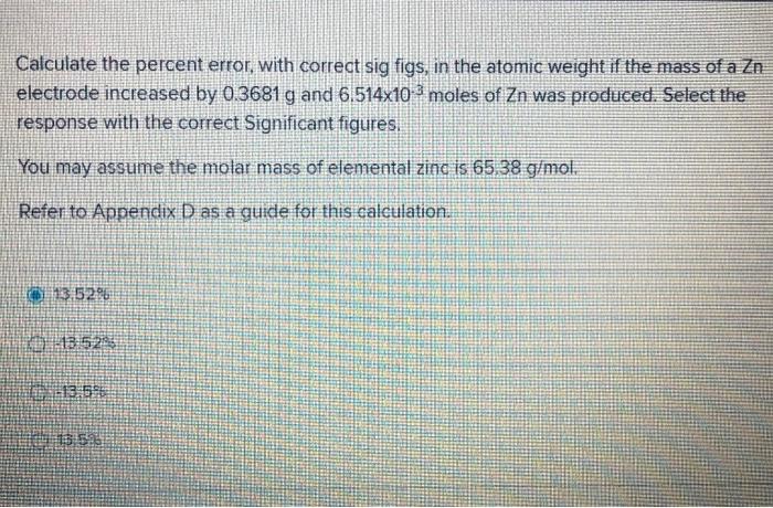 Solved Calculate the percent error, with correct sig figs, | Chegg.com