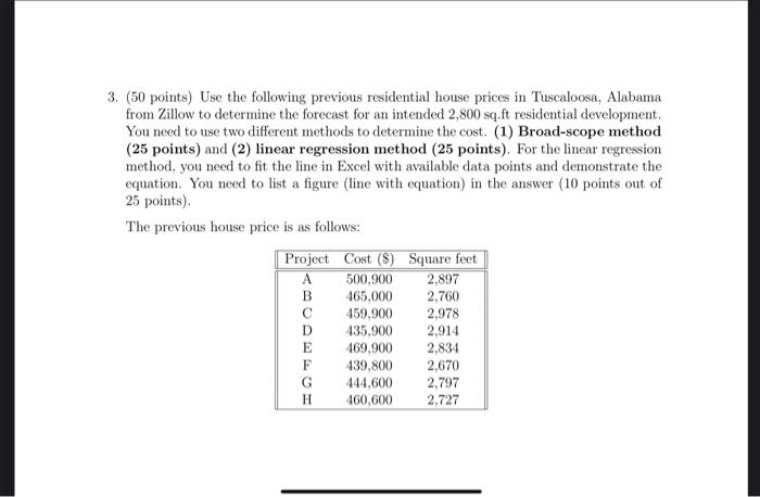 Solved 3. (50 points) Use the following previous residential | Chegg.com
