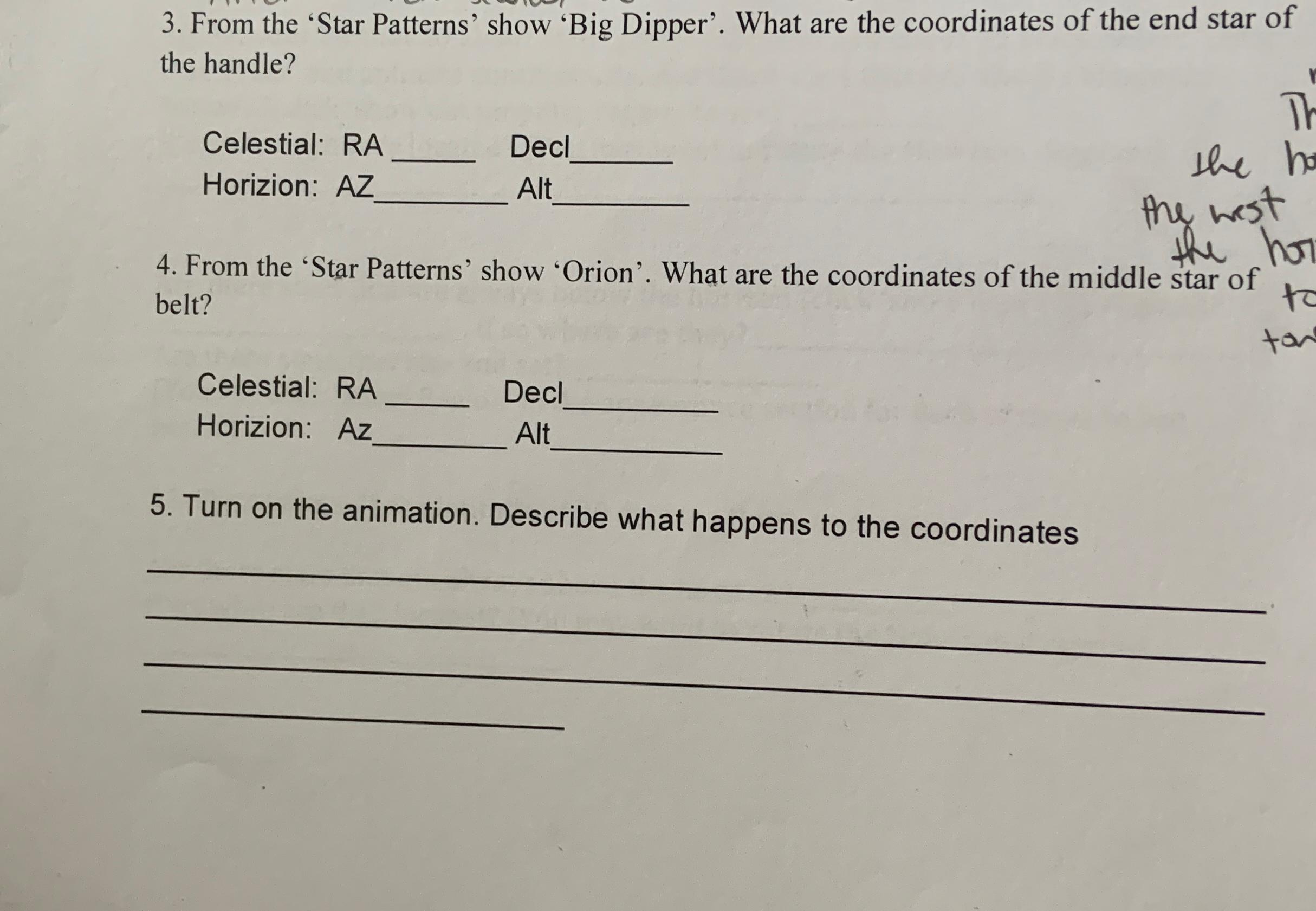 Solved 1. ﻿From the 'Star Patterns' show 'Big Dipper'. What | Chegg.com