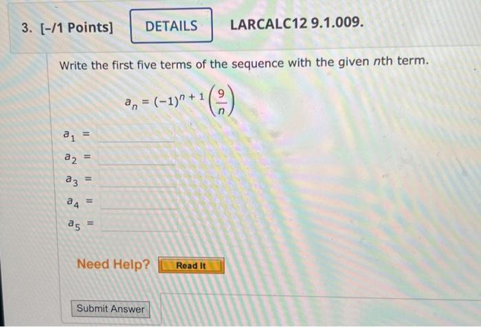 Solved Write the first five terms of the sequence with the | Chegg.com