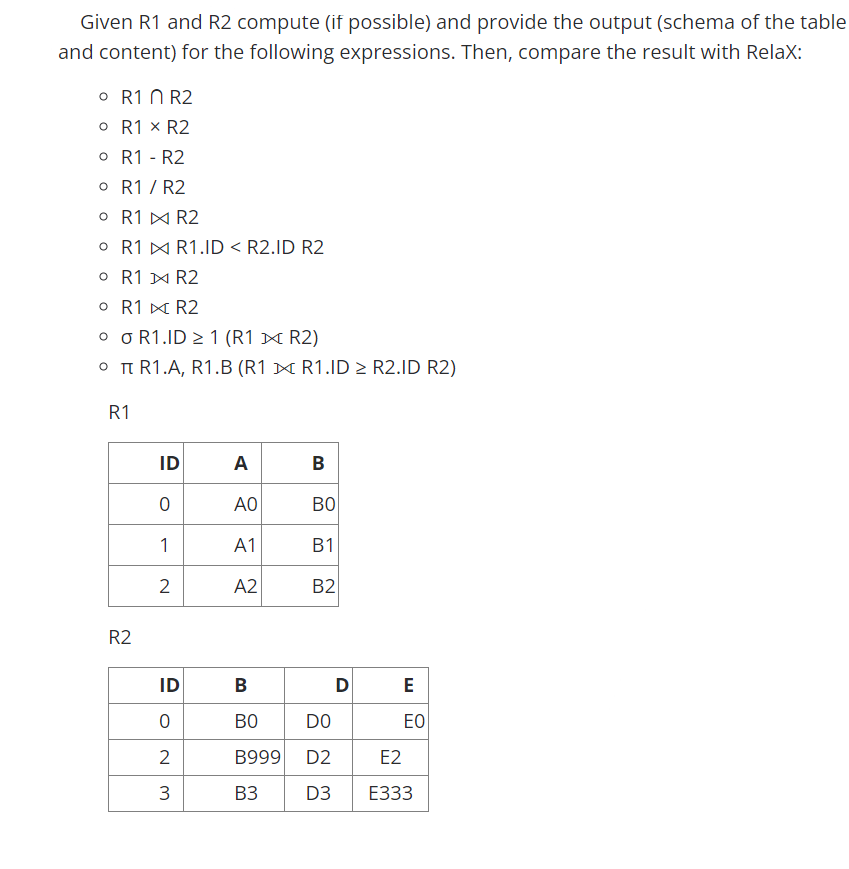 Given R1 ﻿and R2 ﻿compute (If possible) ﻿and provide | Chegg.com