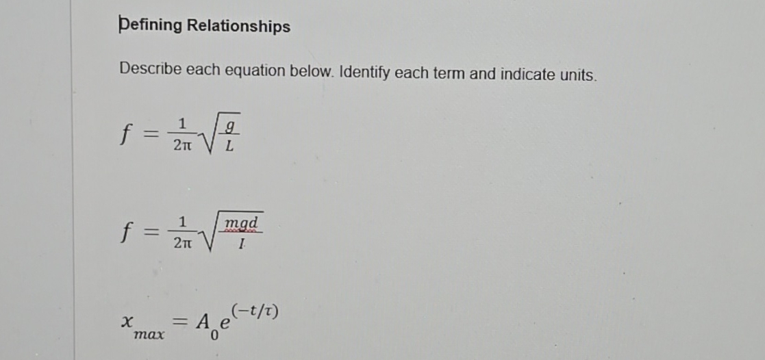 Solved Defining RelationshipsDescribe each equation below. | Chegg.com