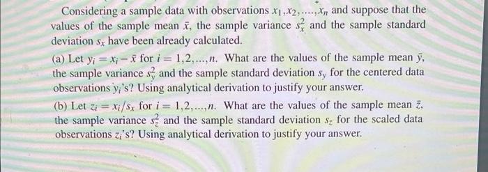 Solved Considering a sample data with observations | Chegg.com