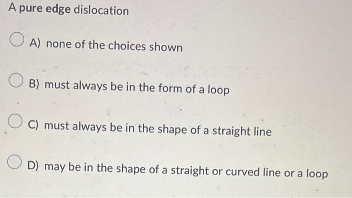 Solved A pure edge dislocation A) none of the choices shown | Chegg.com