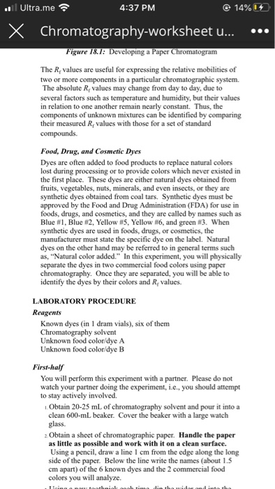 . Ultra.me 4:37 PM 14% X Chromatography-worksheet | Chegg.com