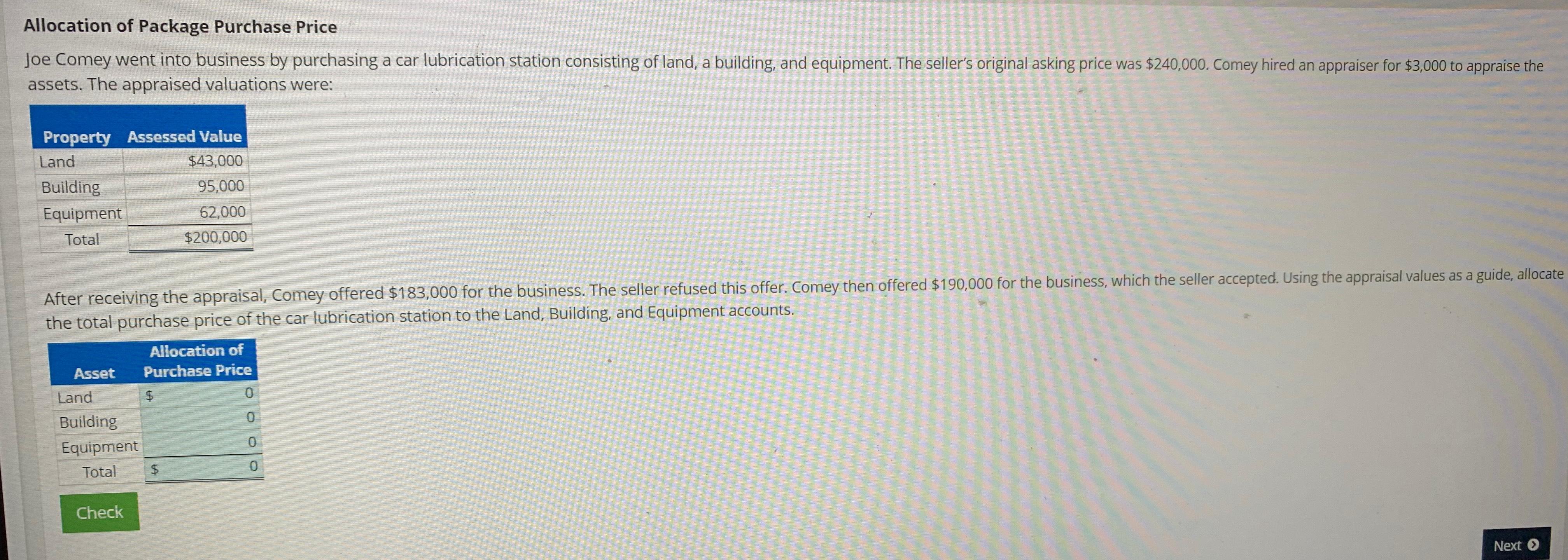 Solved Allocation of Package Purchase Price assets. The | Chegg.com