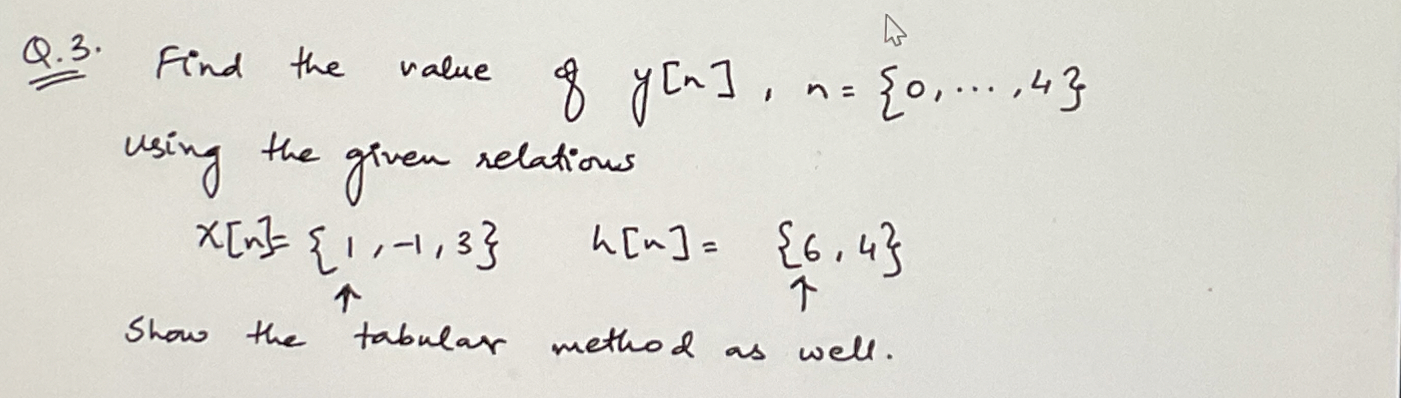 Solved Q.3. ﻿Find the value of y[n],n={0,dots,4}using the | Chegg.com