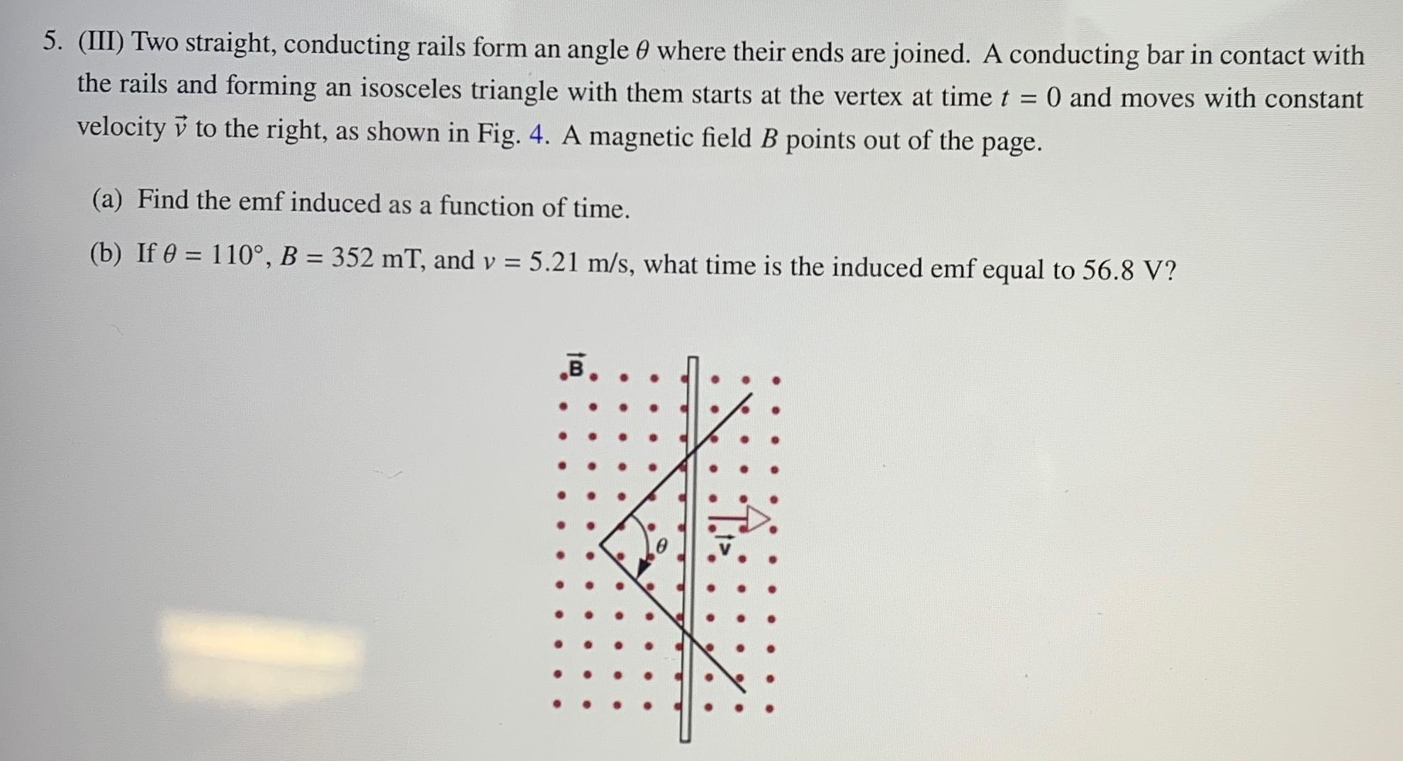Solved (III) ﻿Two straight, conducting rails form an angle θ | Chegg.com