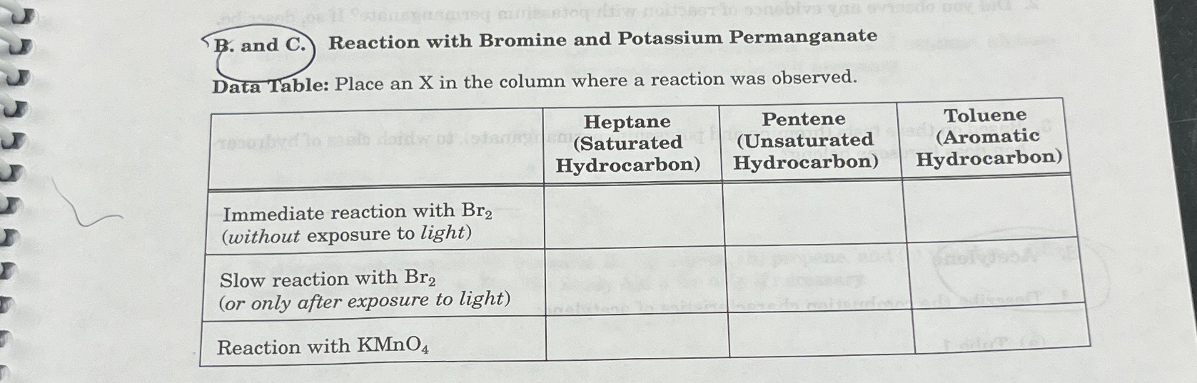 Solved B. ﻿and C. ﻿Reaction with Bromine and Potassium | Chegg.com