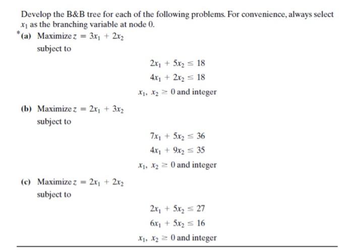 Solved Develop the B&B tree for each of the following | Chegg.com