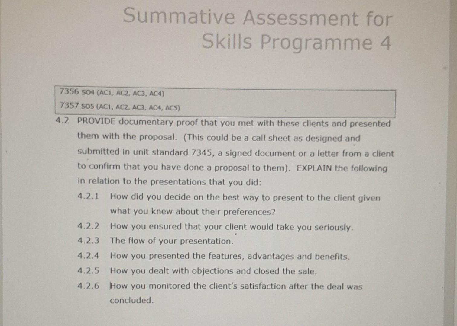 Solved Summative Assessment for Skills Programme 4 7356504 | Chegg.com